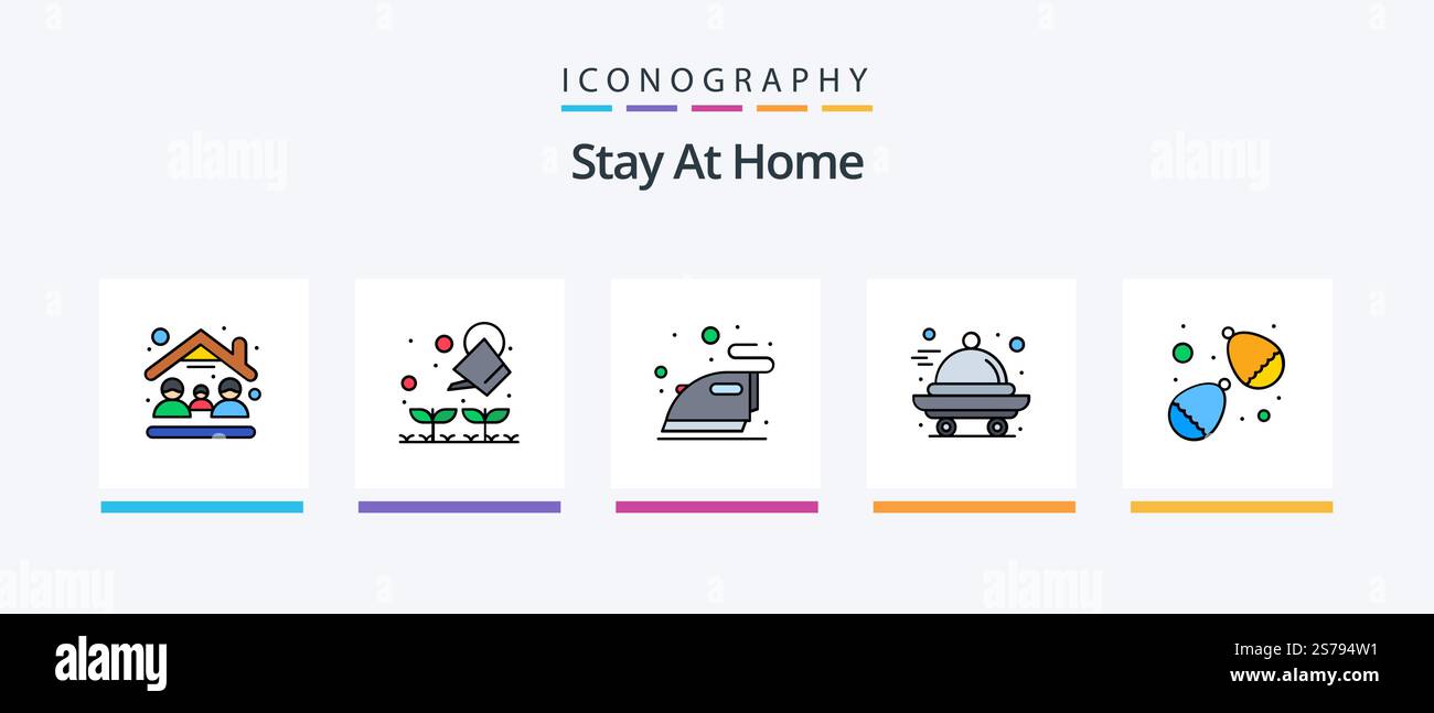 Stay At Home Line Filled 5 Icon Pack Including tool. fence. sweet ...