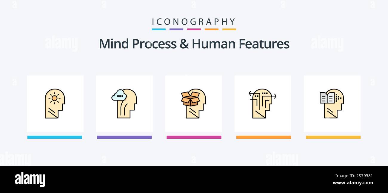 Mind Process And Human Features Line Filled 5 Icon Pack Including head ...