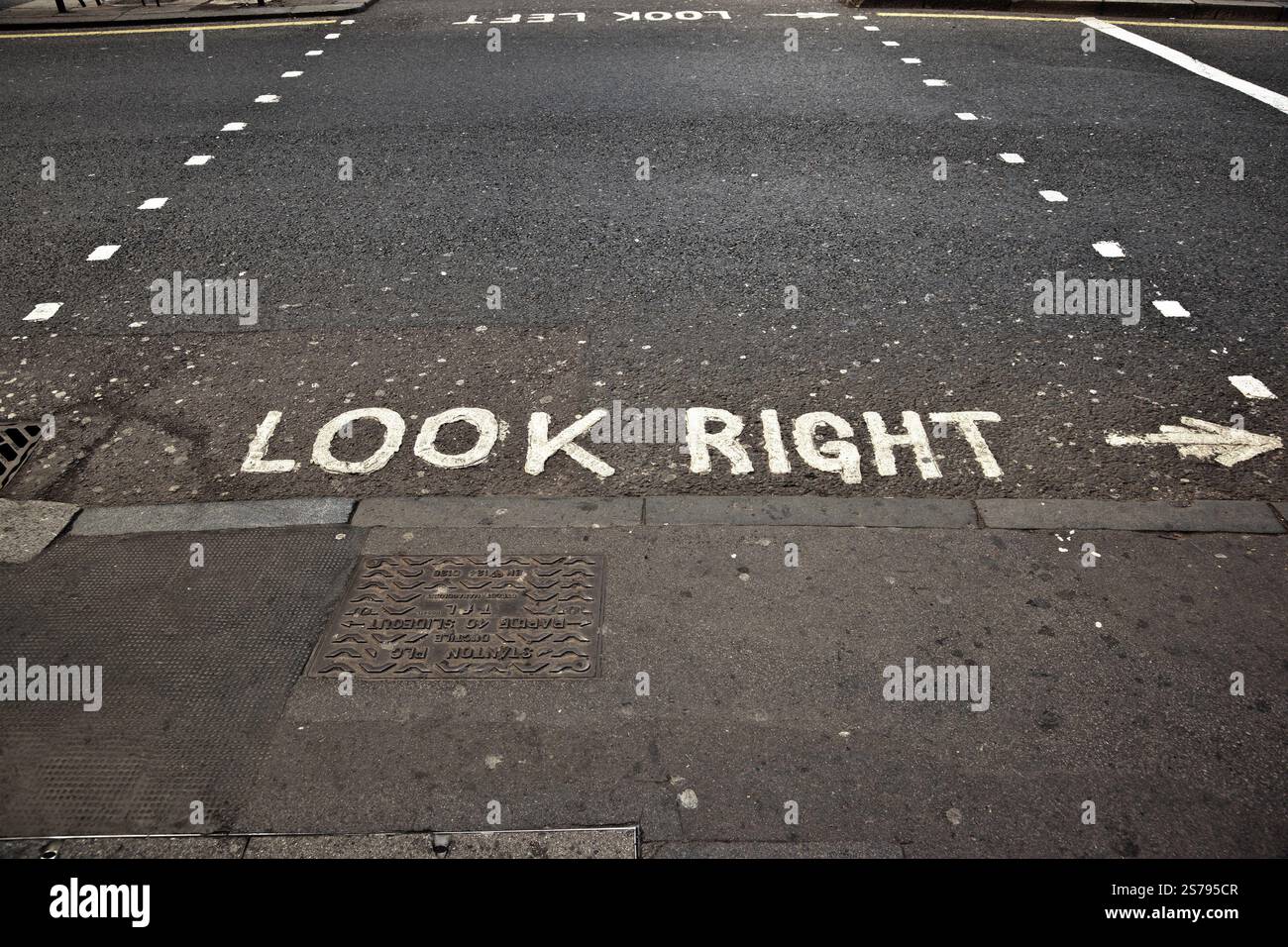 A photography of the look right sign in London Stock Photo - Alamy