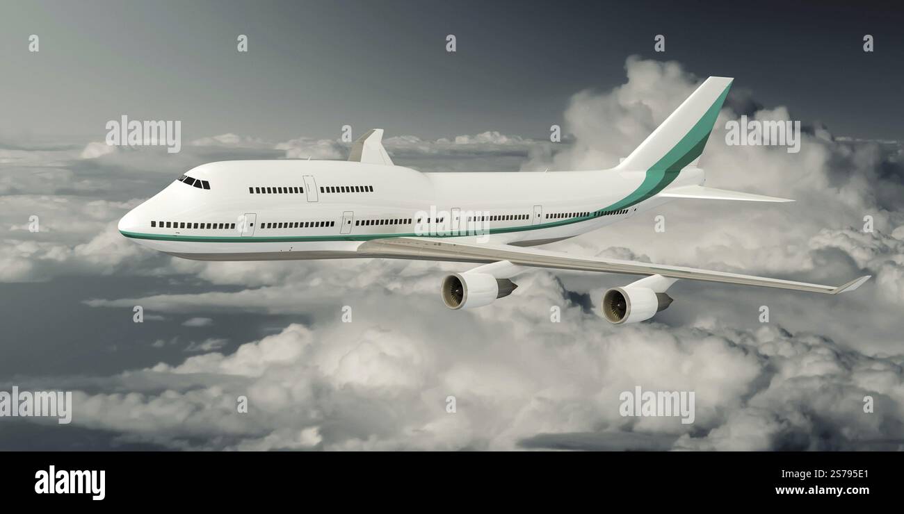 An image of a Boeing 747 Airplane over the clouds Stock Photo - Alamy