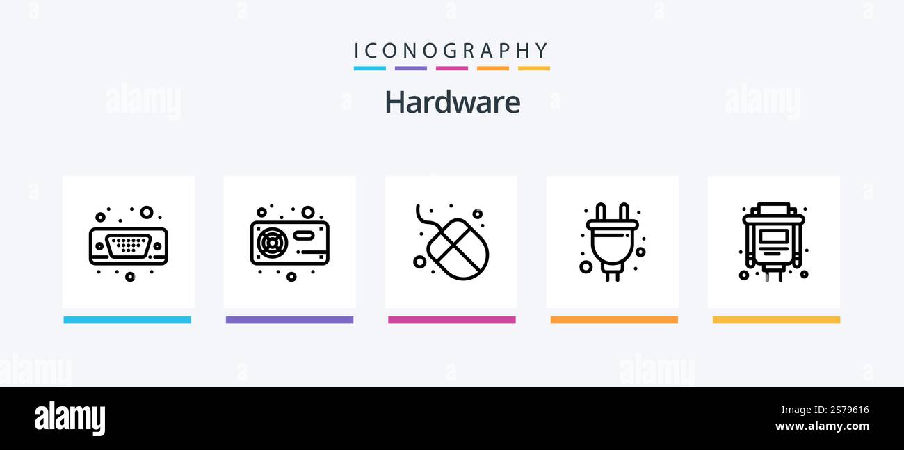 Hardware Line 5 Icon Pack Including . player. port. hardware. laptop. Creative Icons Design ...