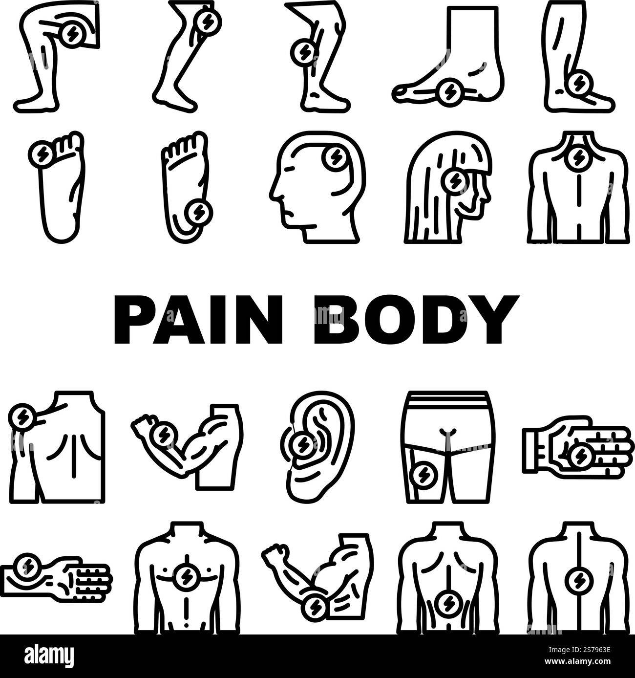 pain body ache medical joint icons set vector. health neck, headache ...