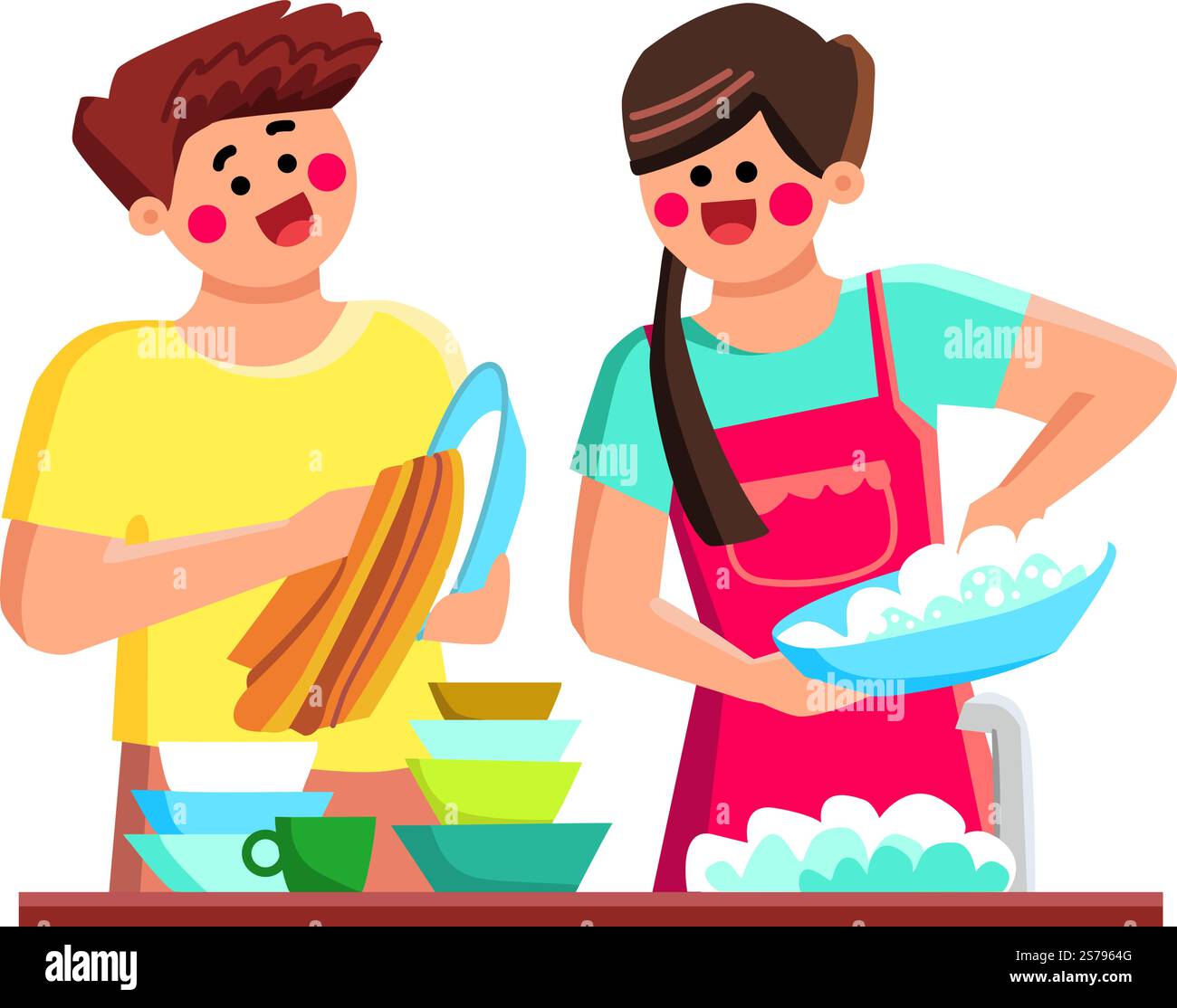 couple doing housework vector. man woman, home young, together house ...