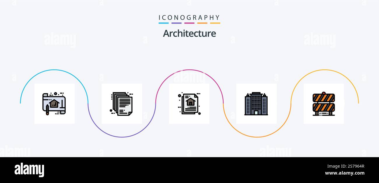 Architecture Line Filled Flat 5 Icon Pack Including building. resort. file. program algorithm ...