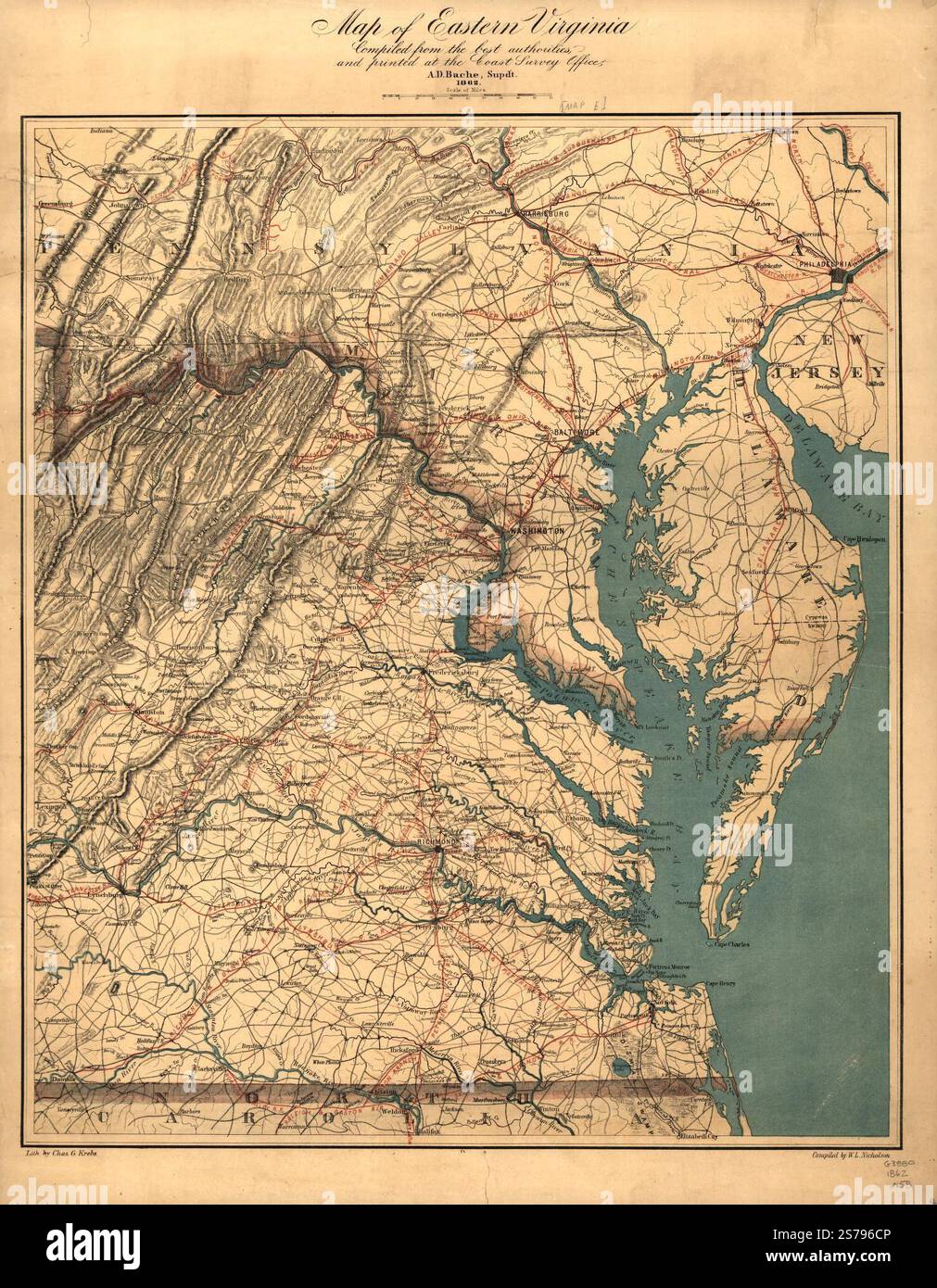 Map of eastern Virginia 1862 by Nicholson W. L Stock Photo - Alamy