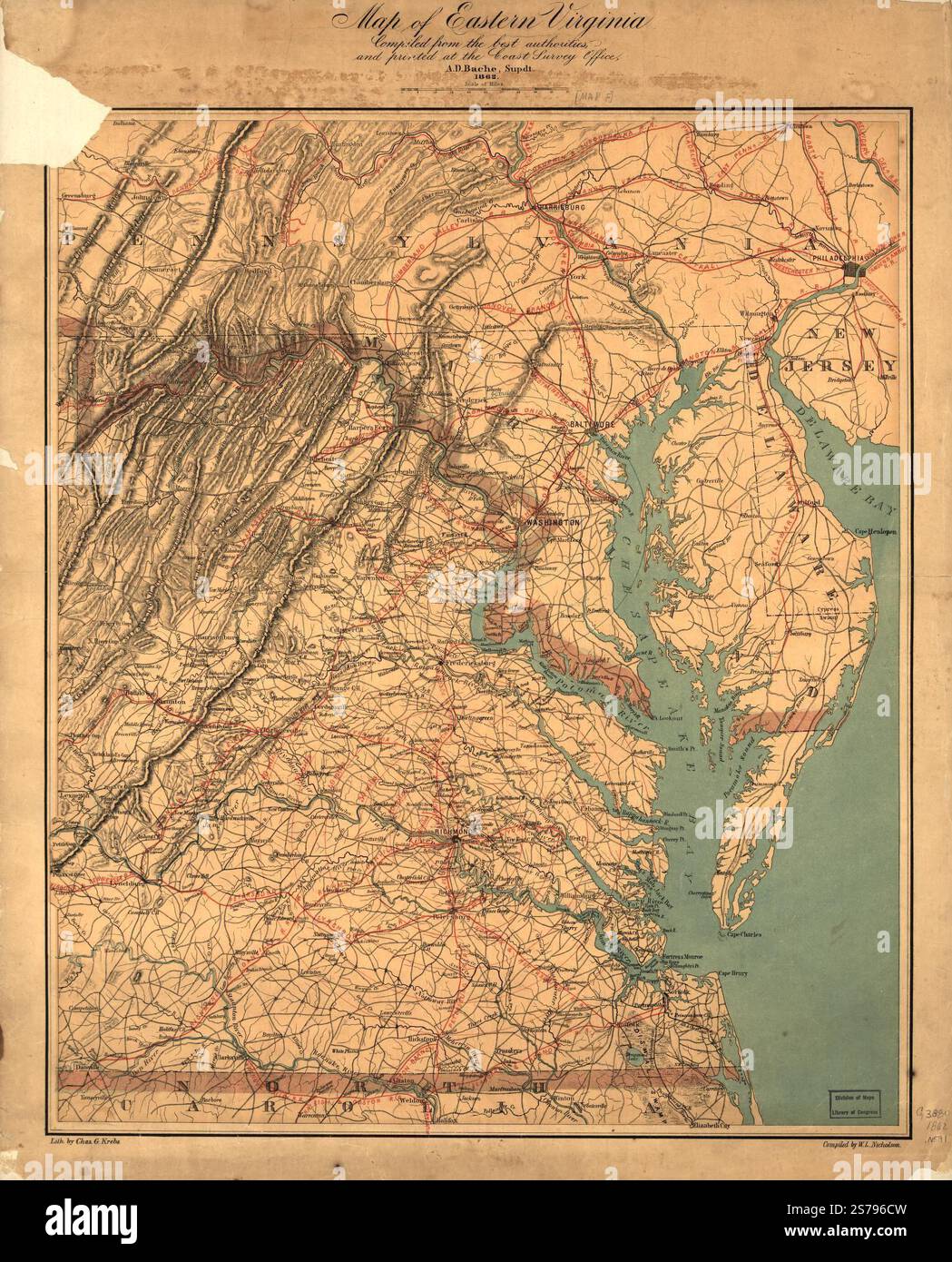 Map of eastern Virginia 1862 by Nicholson W. L Stock Photo - Alamy