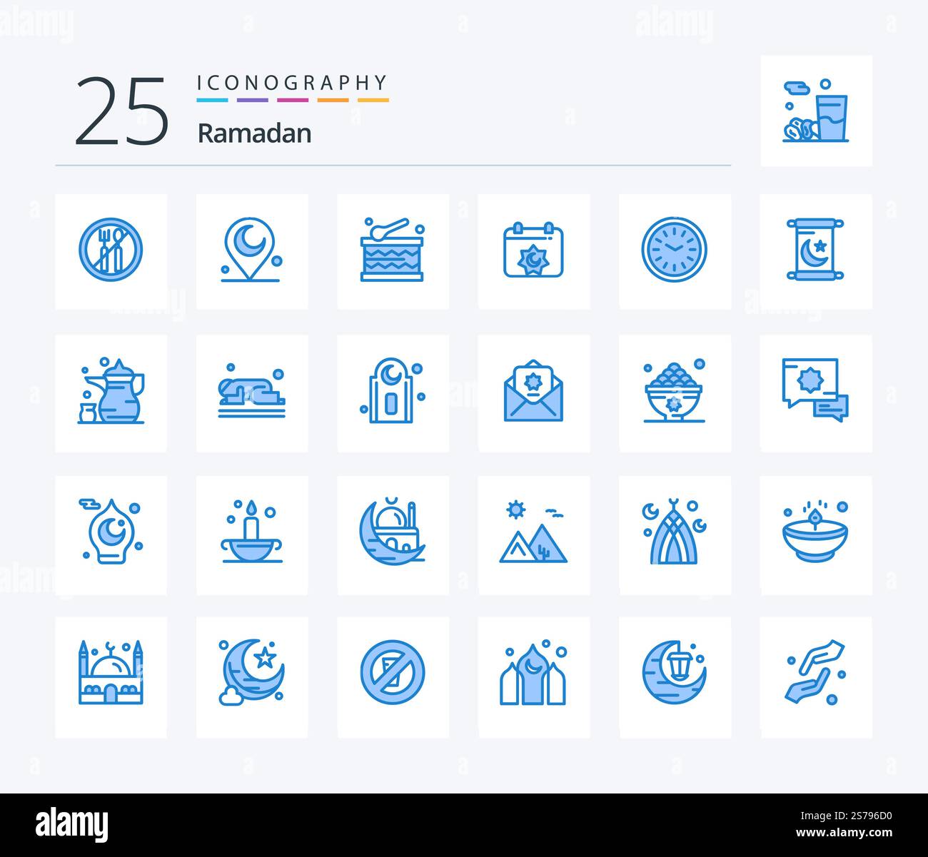 Ramadan 25 Blue Color icon pack including wall clock. iftar. holiday ...