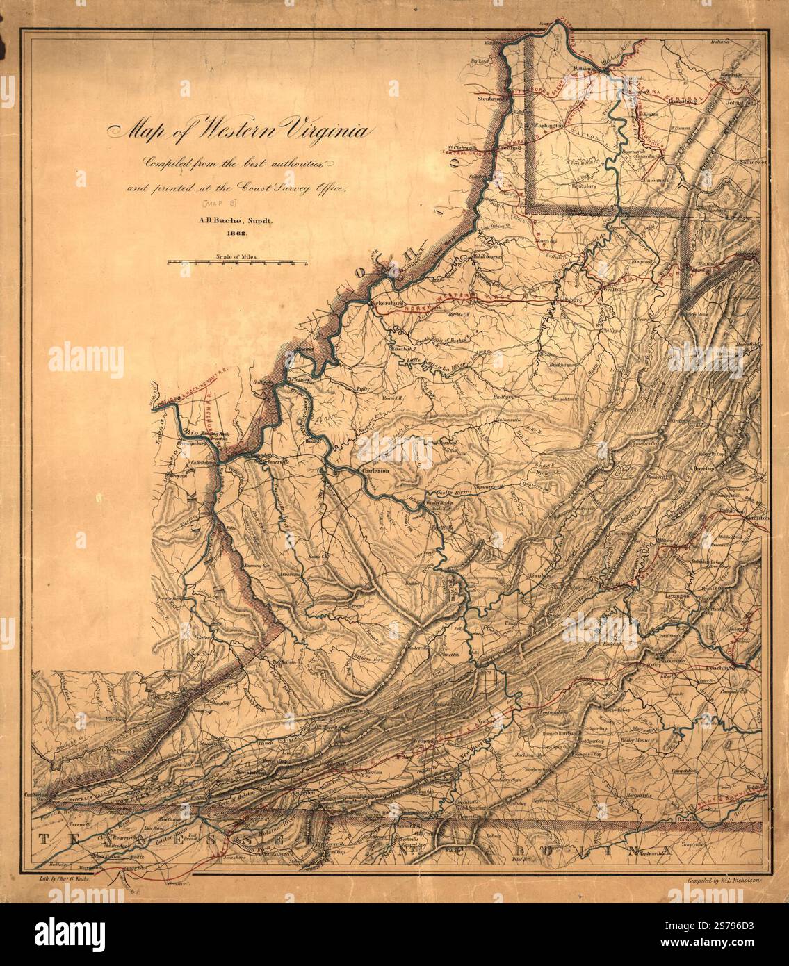Map of western Virginia 1862 by Nicholson W. L Stock Photo - Alamy