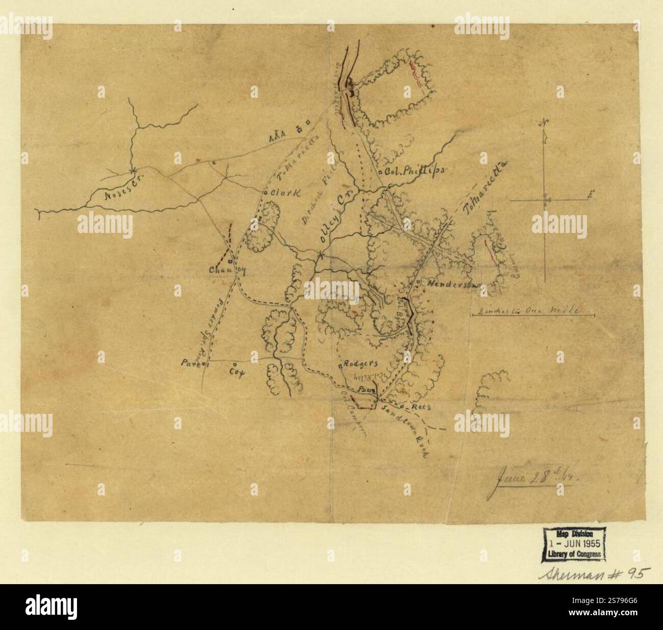 [Map of the environs of Olley Creek near Marietta, Georgia]. 1864 Stock ...
