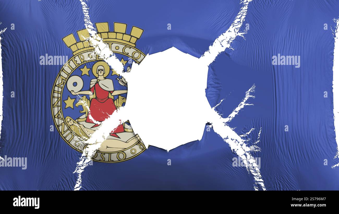 Oslo city, capital of Norway flag with a hole, white background, 3d ...