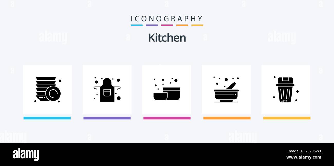 Kitchen Glyph 5 Icon Pack Including trash. delete. tool. been. pestle ...