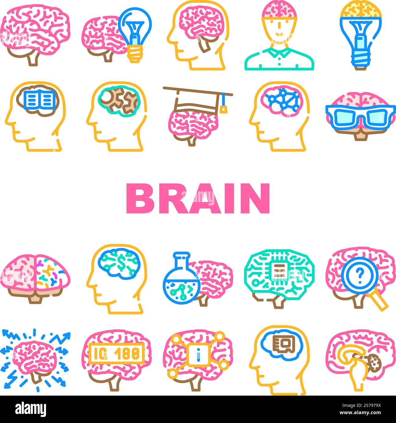 brain mind human head icons set vector. intelligence idea, creative ...
