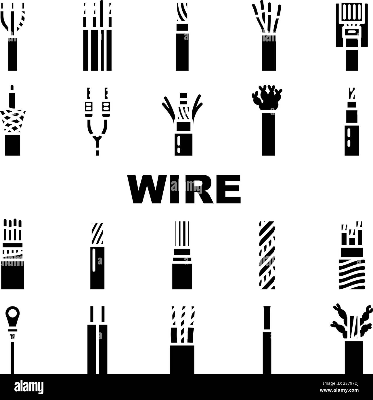 Wire Cable Cord Icons Set Vector Electrical Technology Electric Connection Network Energy