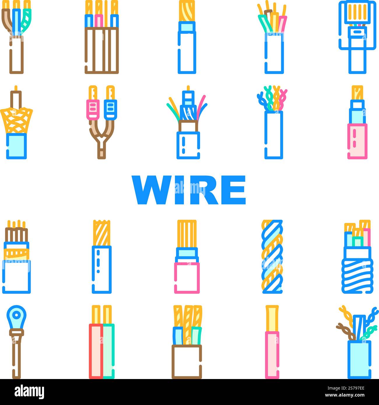 wire cable cord icons set vector. electrical technology, electric ...