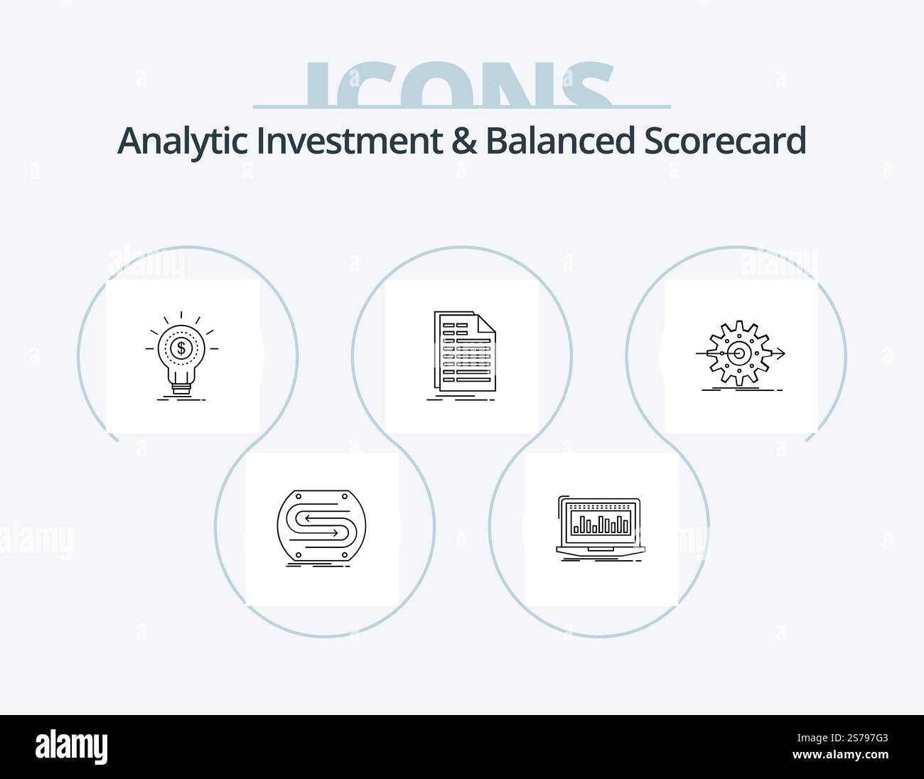 Analytic Investment And Balanced Scorecard Line Icon Pack 5 Icon Design ...