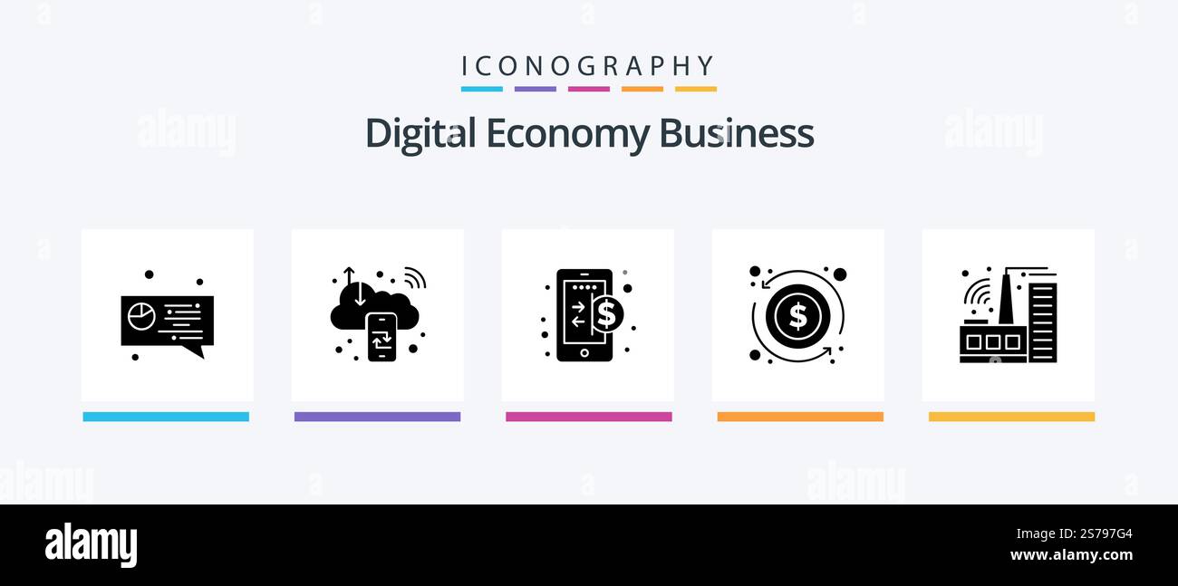 Digital Economy Business Glyph 5 Icon Pack Including factory. money ...