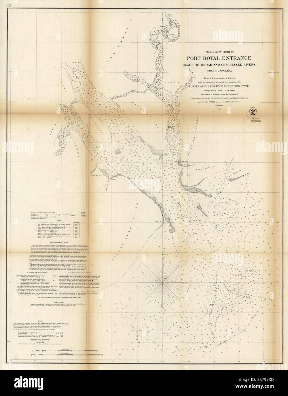 Preliminary chart of Port Royal entrance, Beaufort, Broad and ...