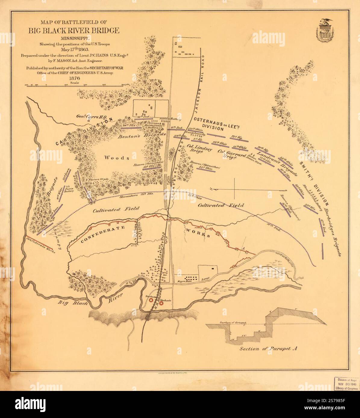 Map of battlefield of Big Black River Bridge, Mississippi, showing the ...