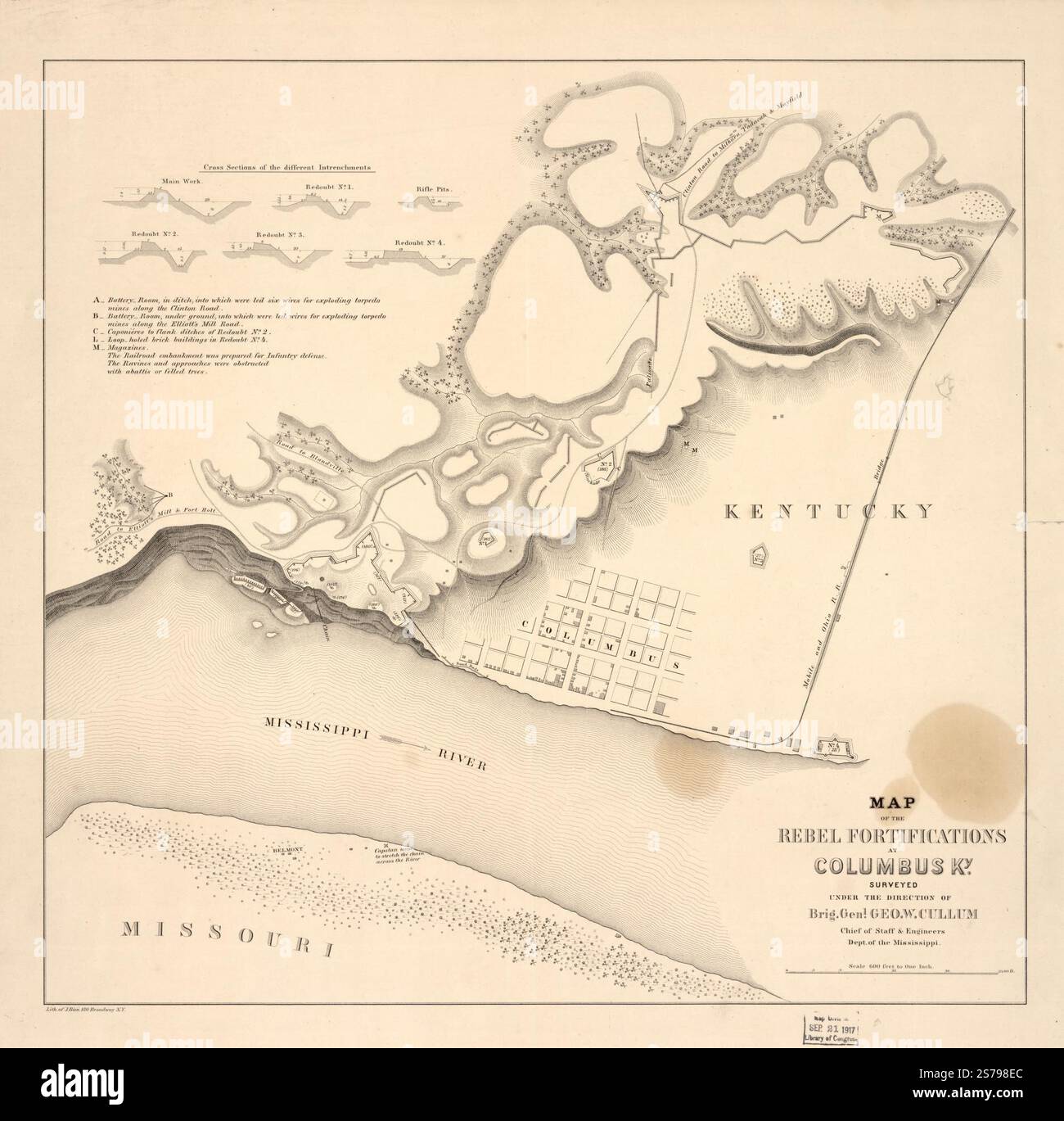 Map of the Rebel fortifications at Columbus, Ky. 1862 by Cullum George ...