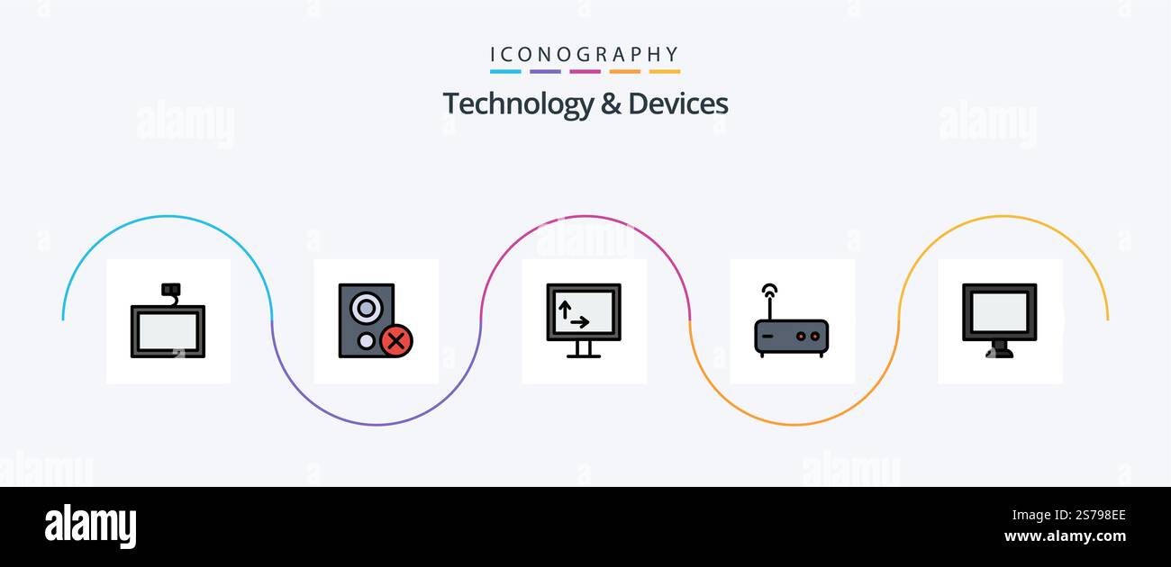 Devices Line Filled Flat 5 Icon Pack Including . display. height. computer. modem Stock Vector ...