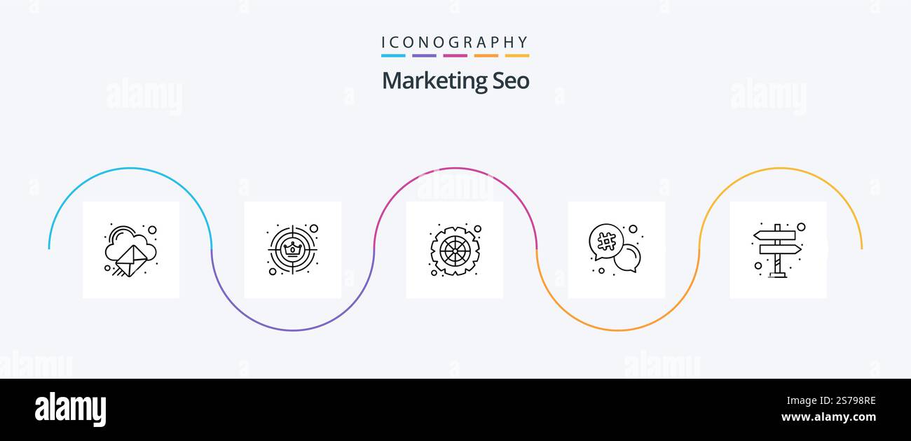 Marketing Seo Line 5 Icon Pack Including direction. message. cog wheel ...