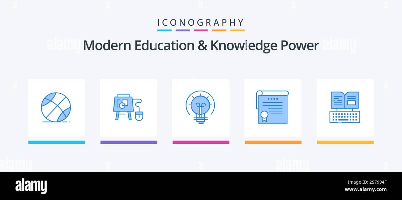 Modern Education And Knowledge Power Blue 5 Icon Pack Including ...