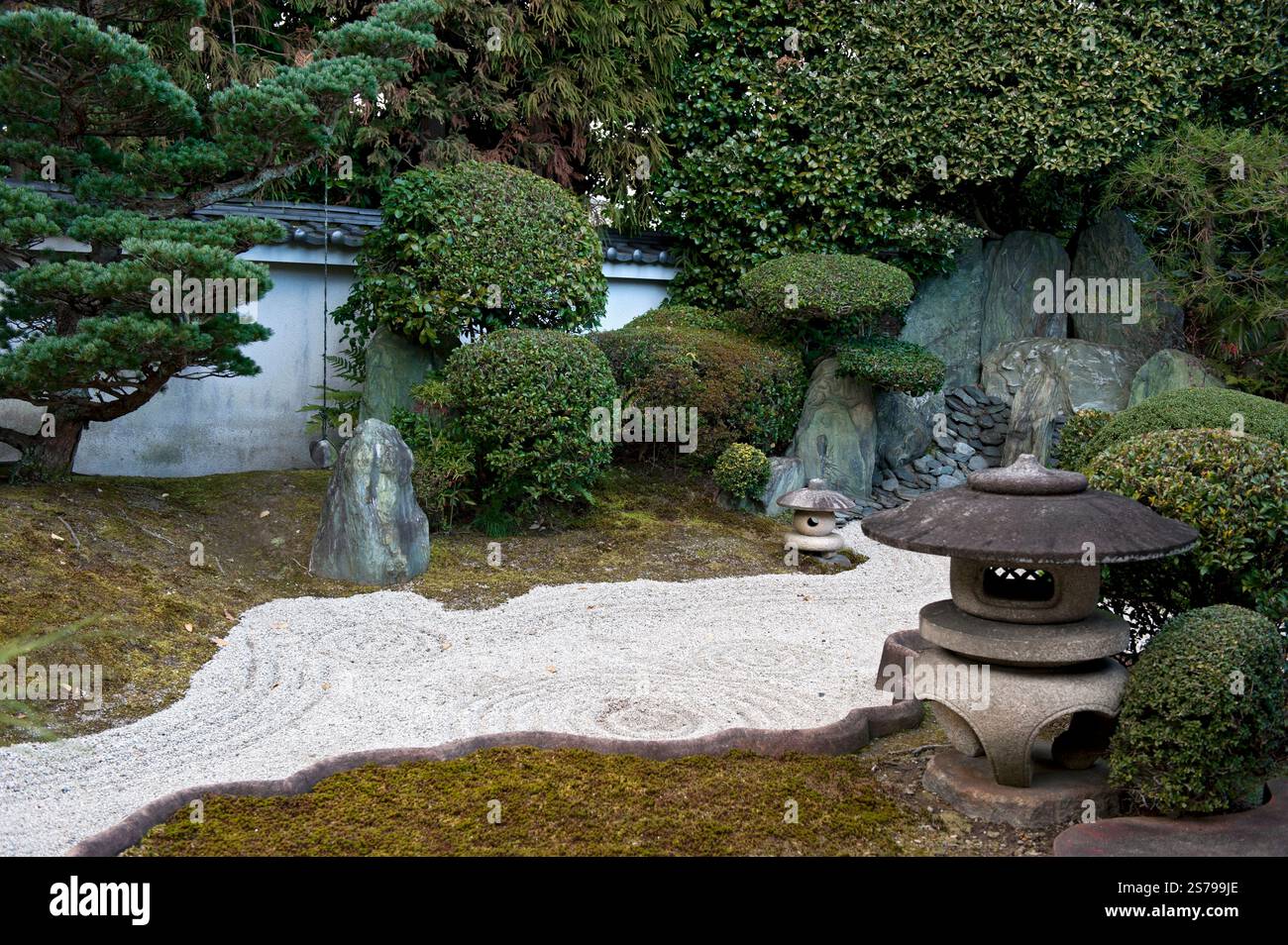 Japanese aesthetic realized at dry landscape Zen garden with stone ...