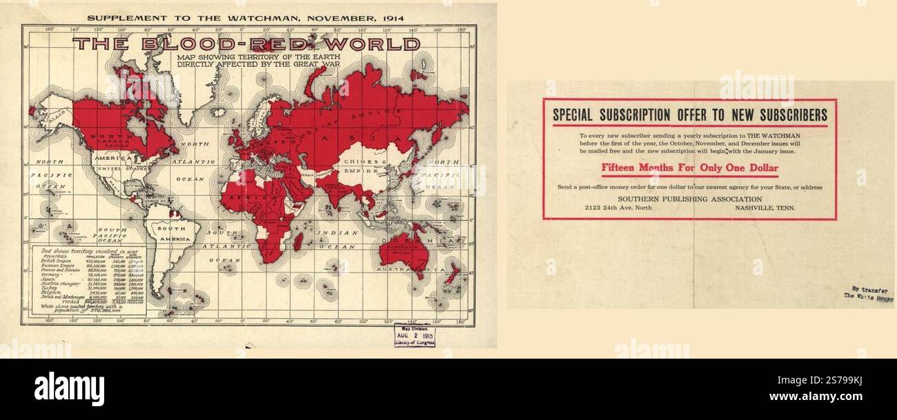 The blood-red world : map showing territory of the Earth directly ...