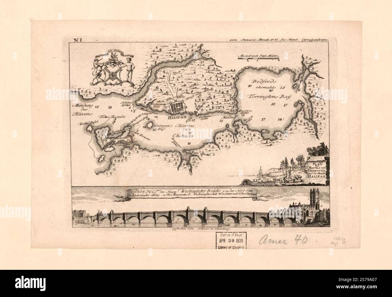 Plan des Havens von Chebucto und der Stadt Halifax 1751 Stock Photo - Alamy