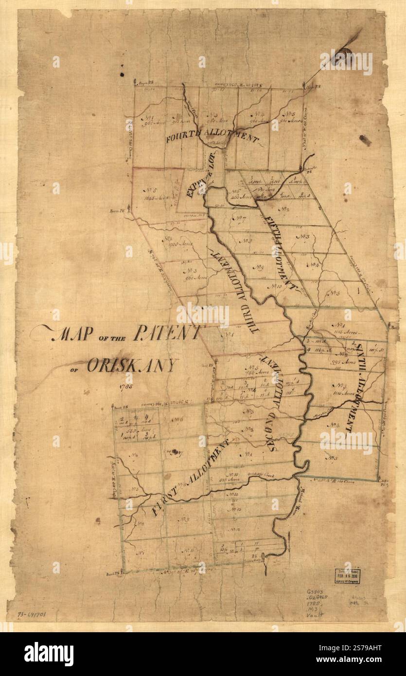 Map of the patent of Oriskany. 1785 Stock Photo - Alamy