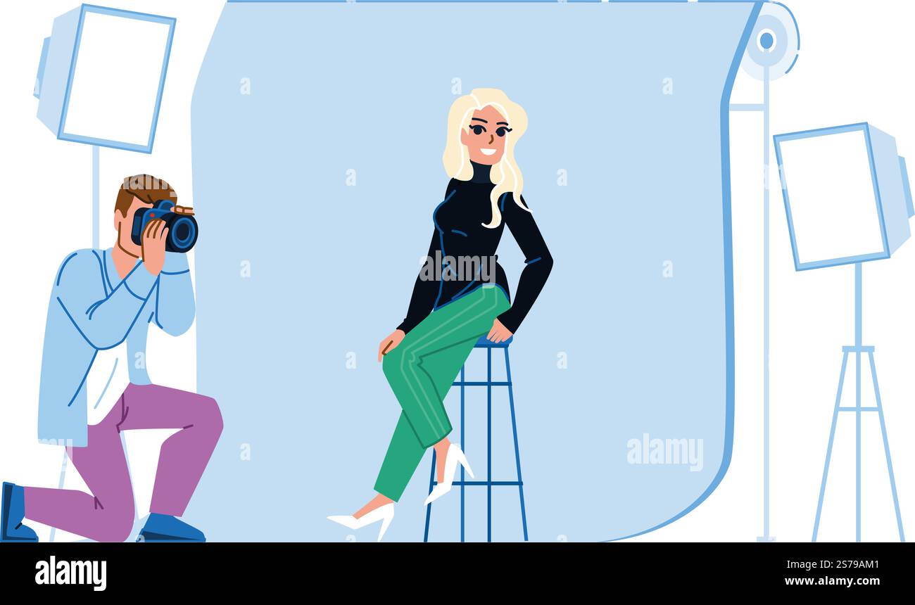fashion model photographer vector. beautiful girl, studio female, woman ...