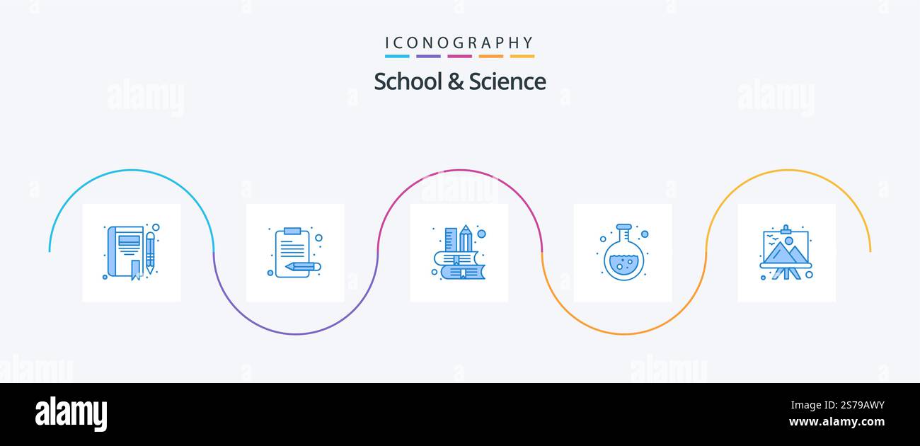 School And Science Blue 5 Icon Pack Including frame. flask. book. lab ...