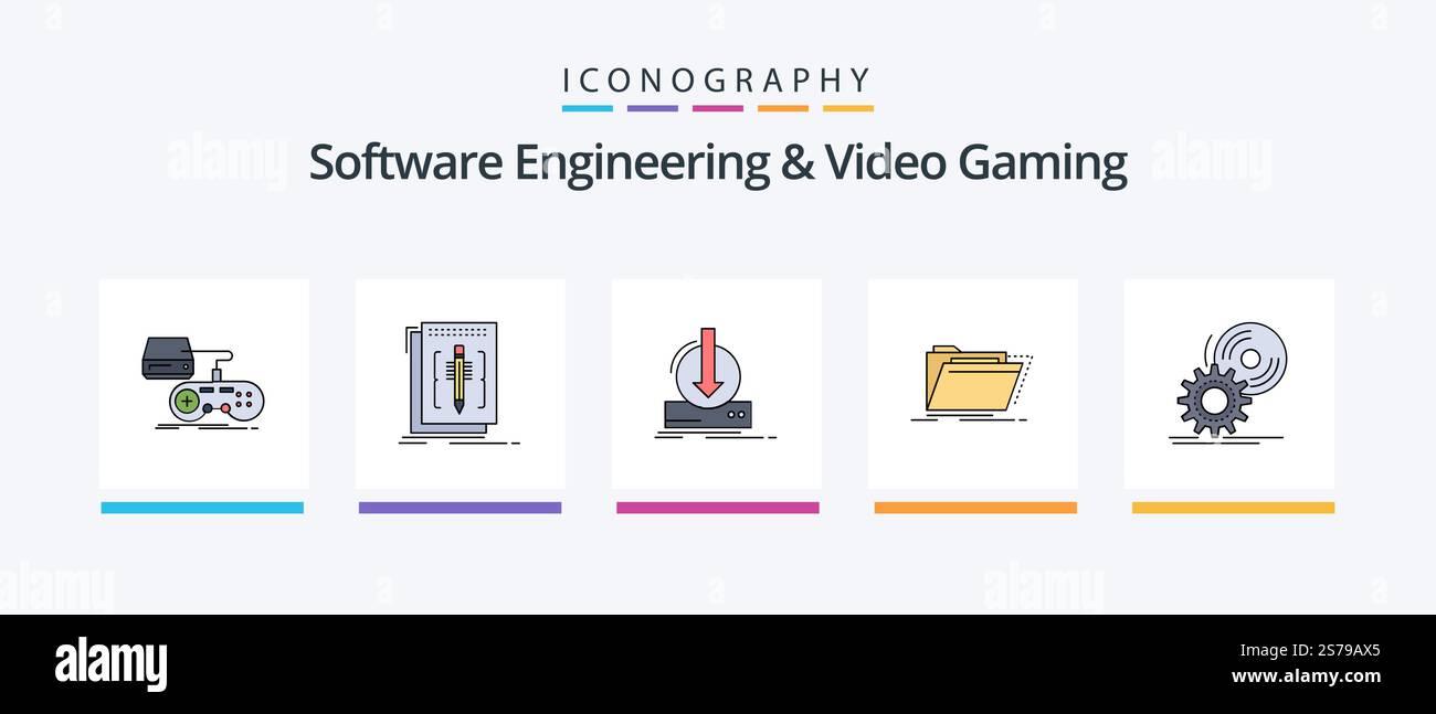 Software Engineering And Video Gaming Line Filled 5 Icon Pack Including ...