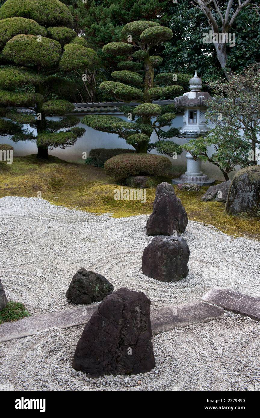 Japanese aesthetic realized at dry landscape Zen garden with stone ...