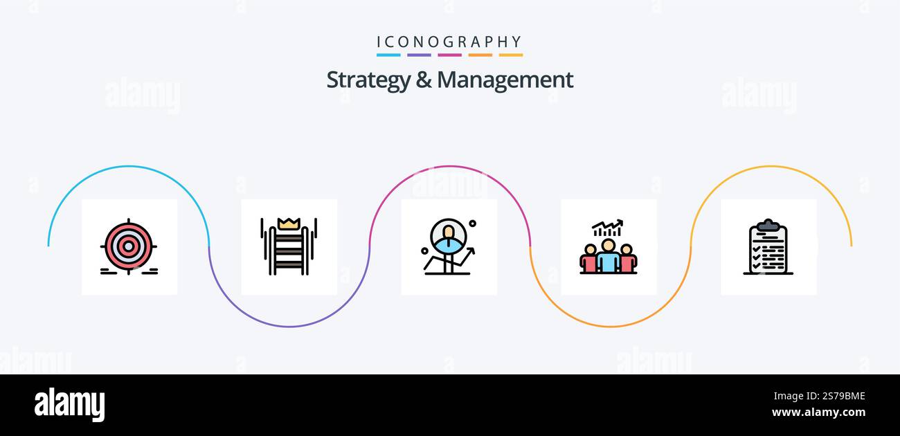 Strategy And Management Line Filled Flat 5 Icon Pack Including team ...