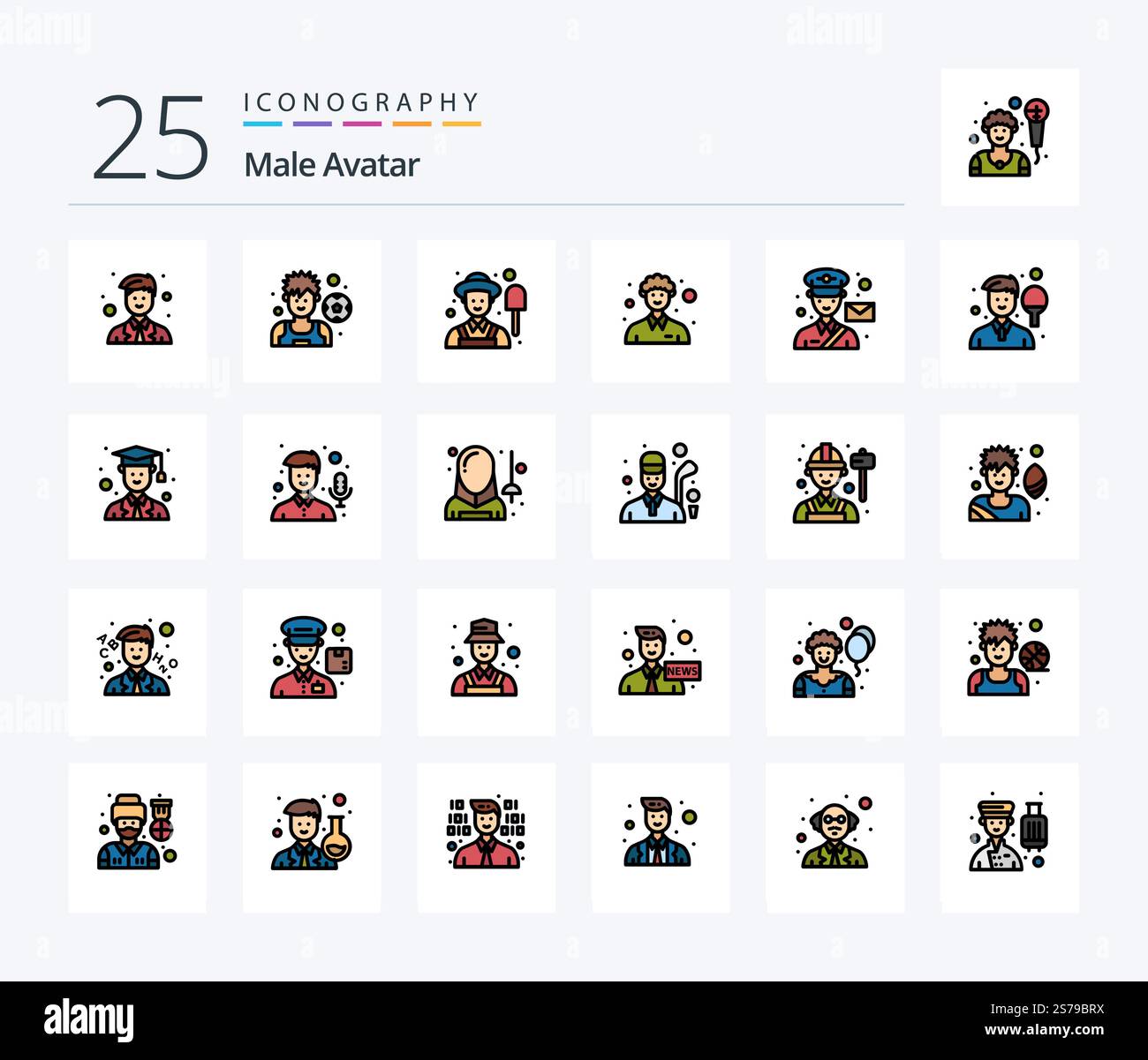 Male Avatar 25 Line Filled icon pack including post. mail. male. avatar ...
