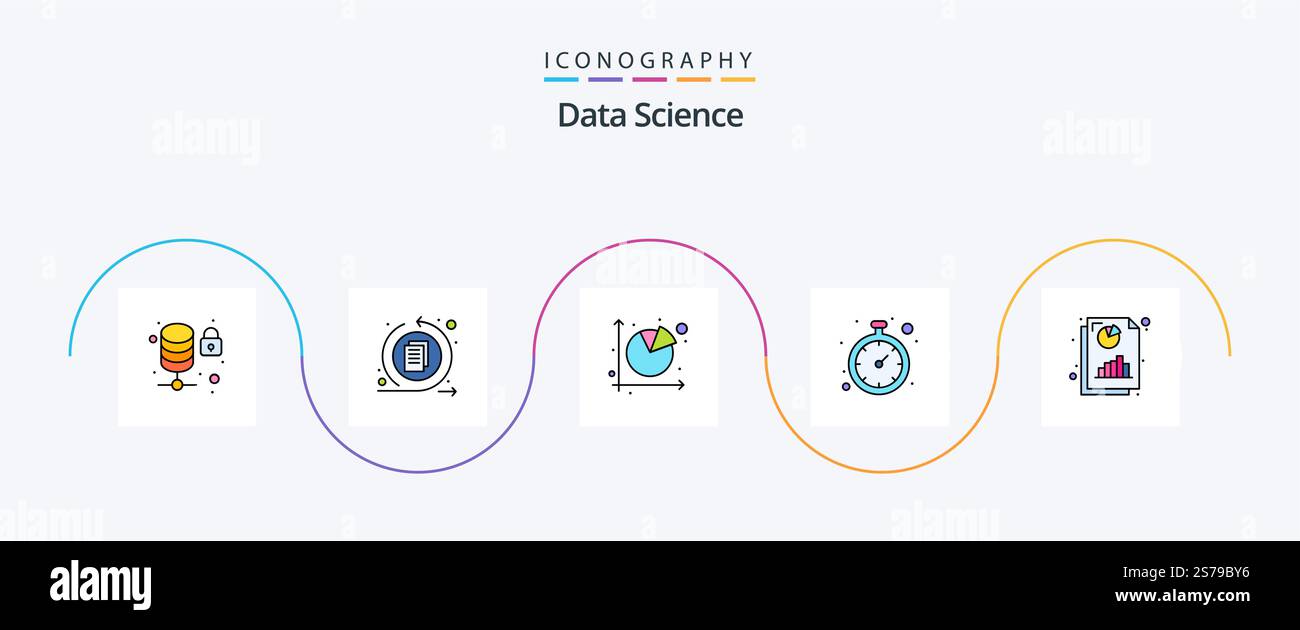 Data Science Line Filled Flat 5 Icon Pack Including analytics. time analysis. chart. time. clock ...