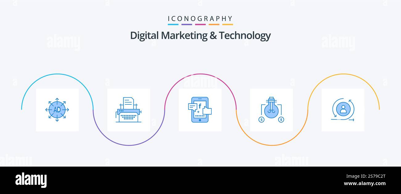 Digital Marketing And Technology Blue 5 Icon Pack Including visiter ...