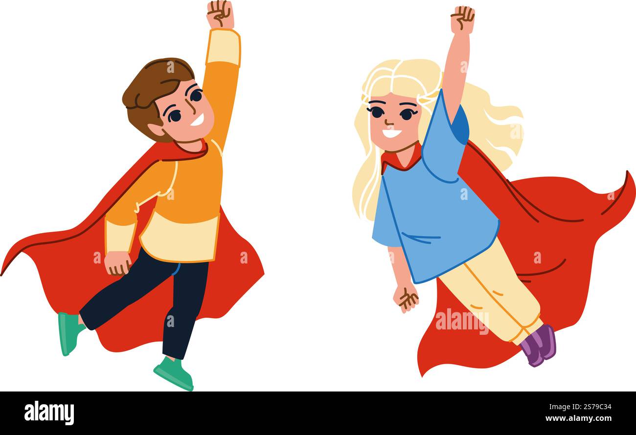 kid hero flying vector. child dream, flying active, success childhood ...