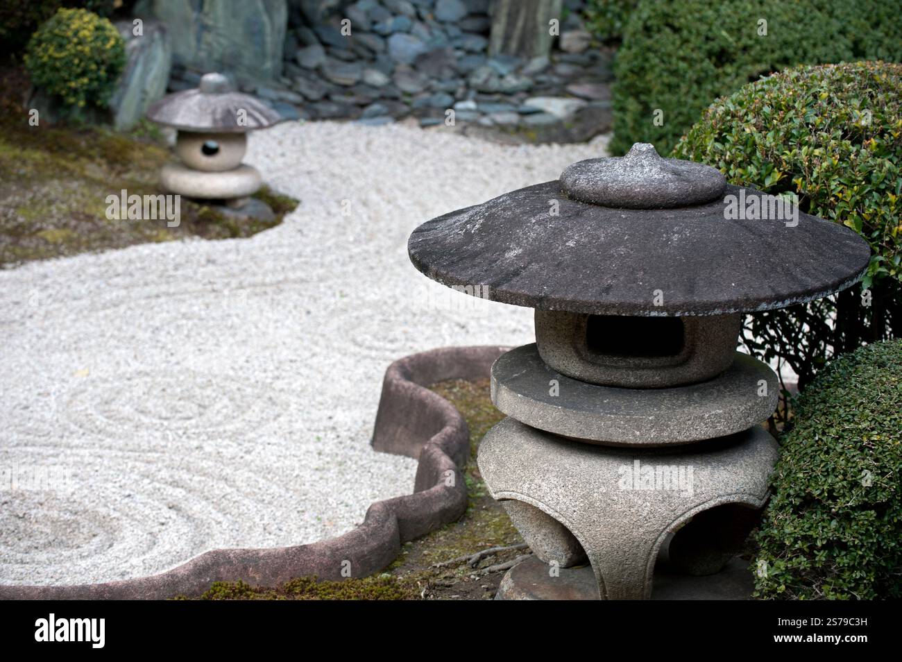Japanese aesthetic realized at dry landscape Zen garden with stone ...