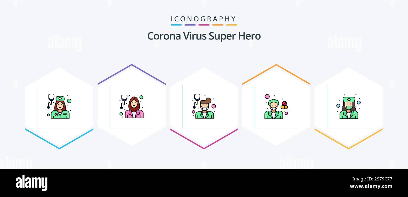 Corona Virus Super Hero 25 FilledLine icon pack including female ...