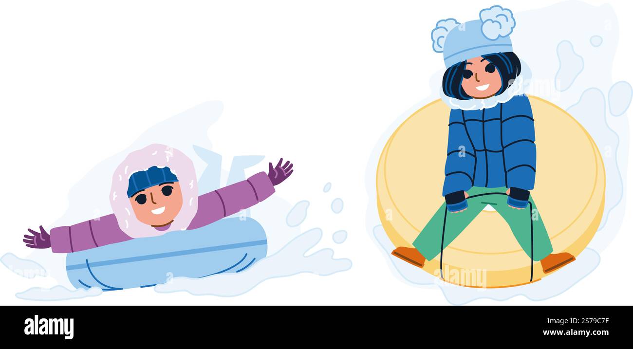 kid hill sled vector. snow child, winter childhood, fun sledge, slide ...