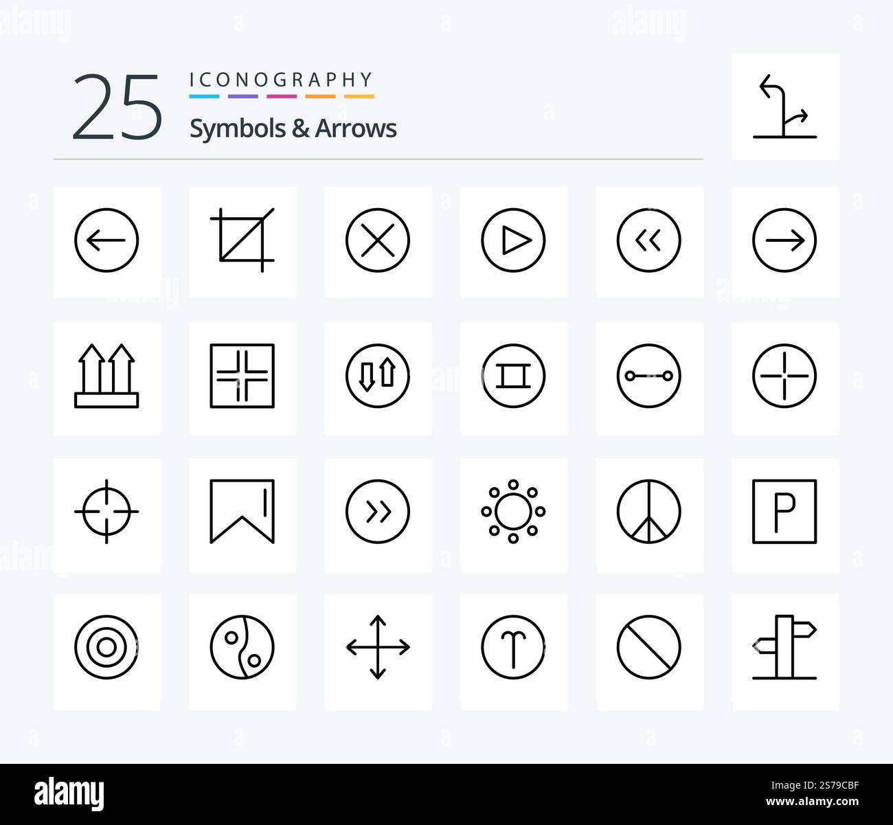 Symbols & Arrows 25 Line icon pack including left. back. close. arrows ...
