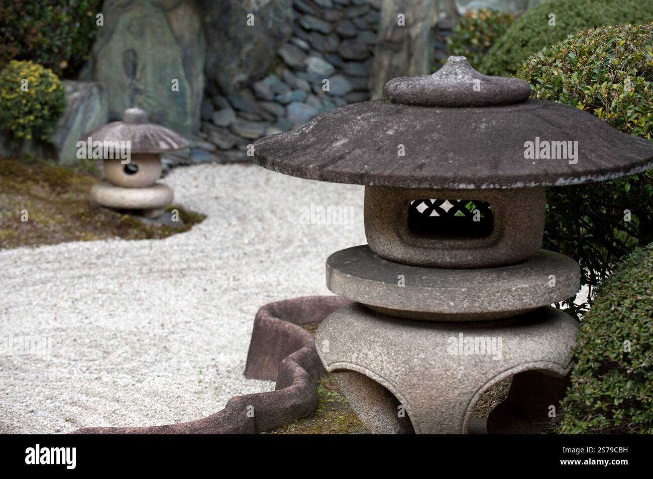 Japanese aesthetic realized at dry landscape Zen garden with stone ...