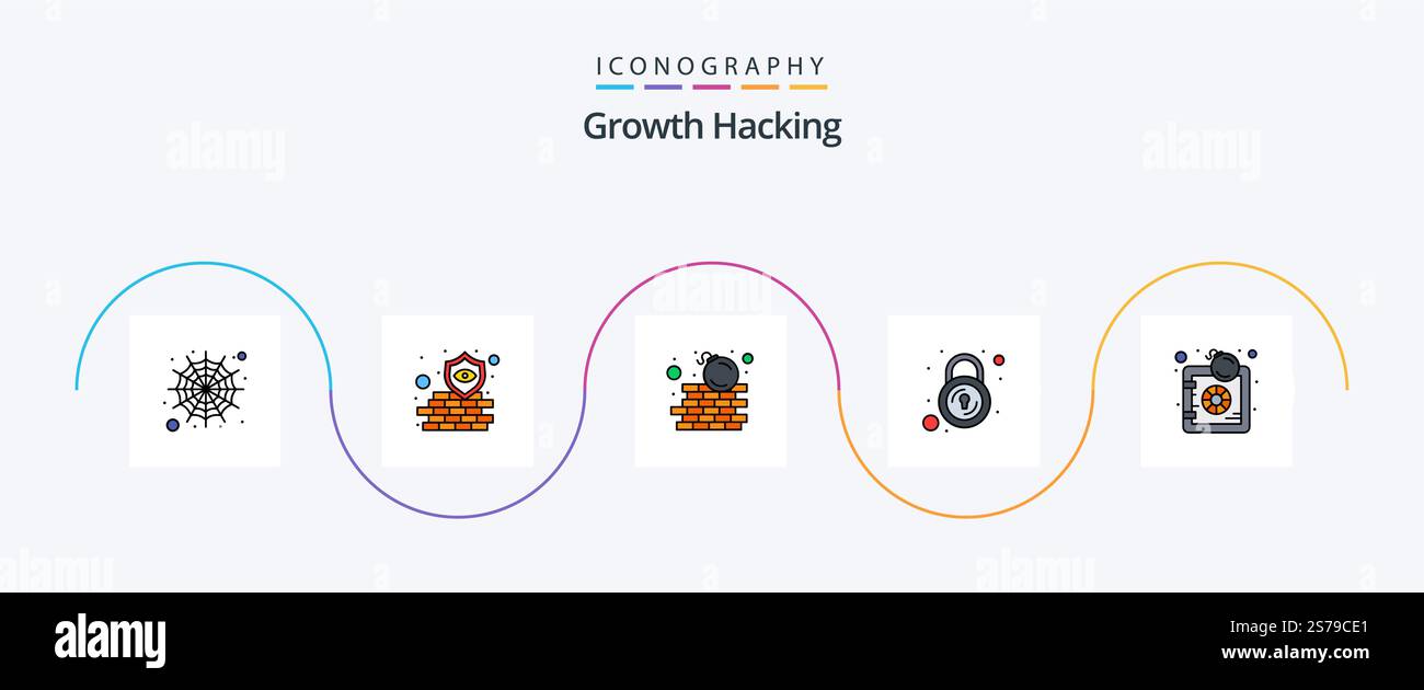 Hacking Line Filled Flat 5 Icon Pack Including virus. bomb. firewall ...