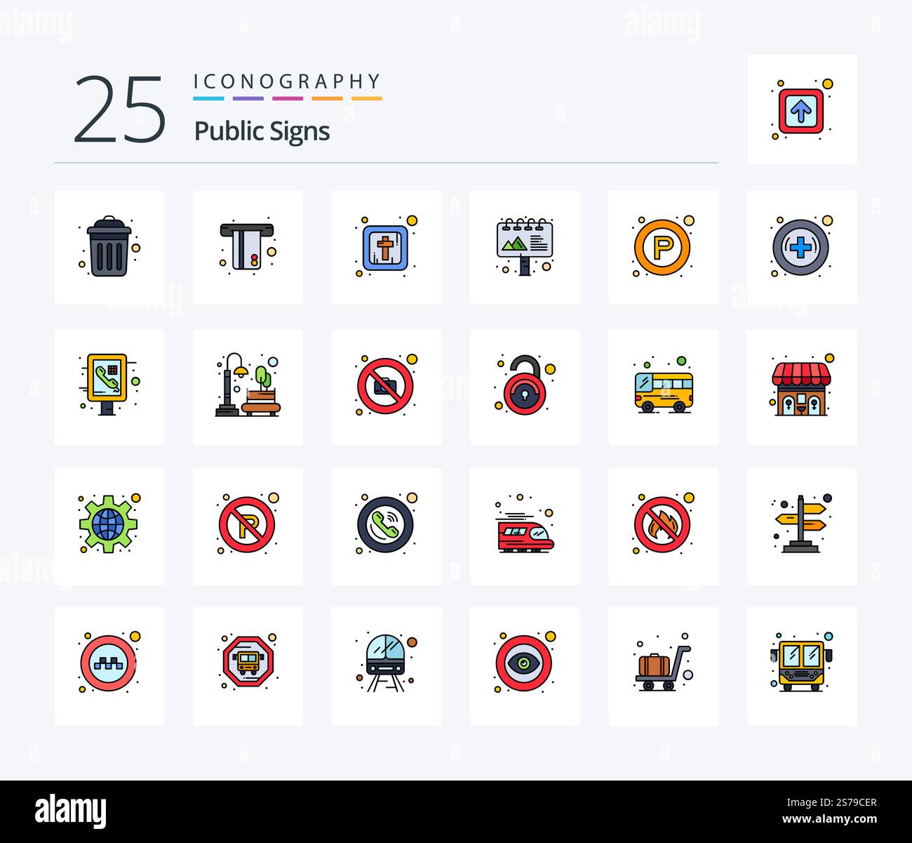 Public Signs 25 Line Filled icon pack including place. signs ...