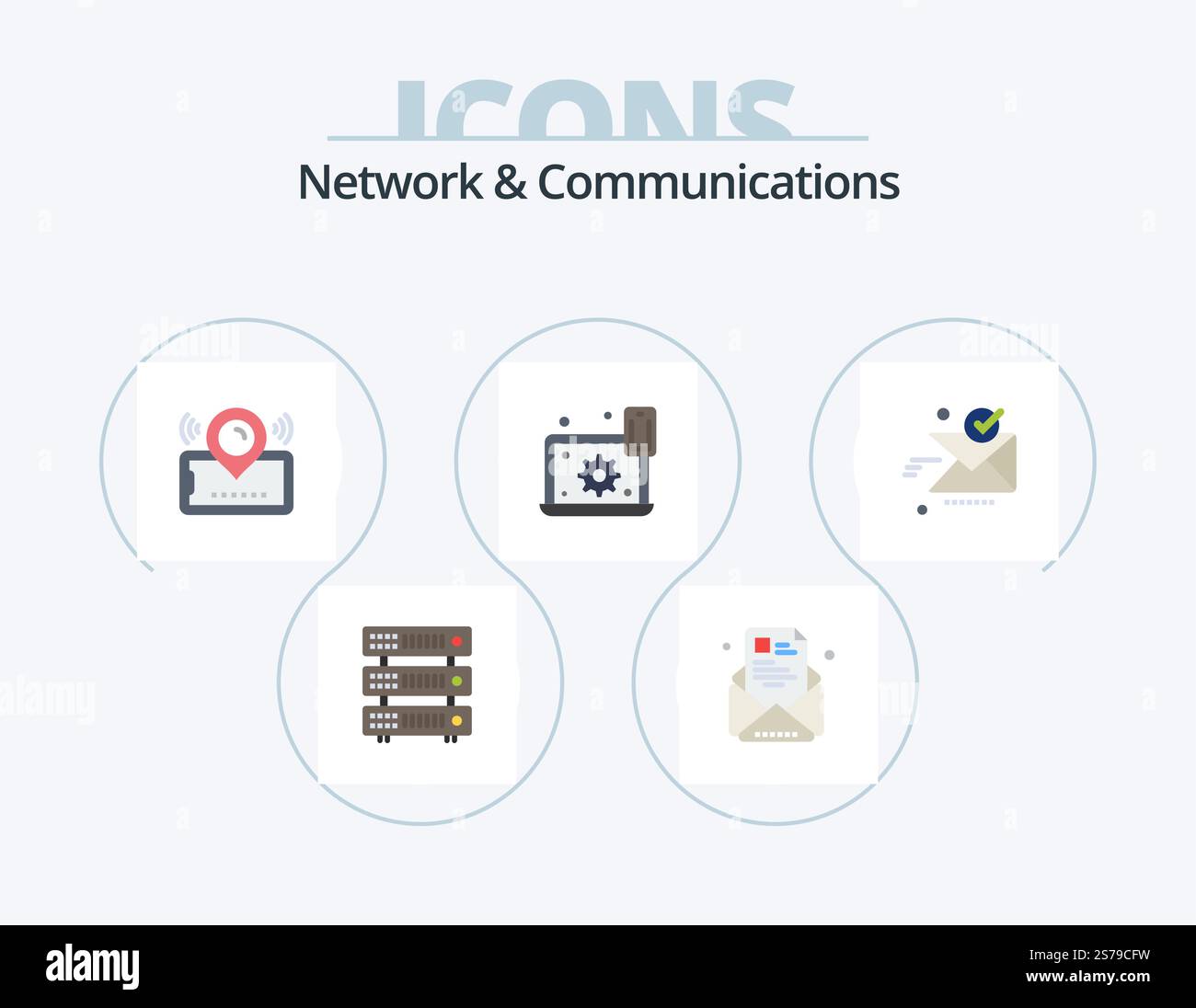 Network And Communications Flat Icon Pack 5 Icon Design. setting ...