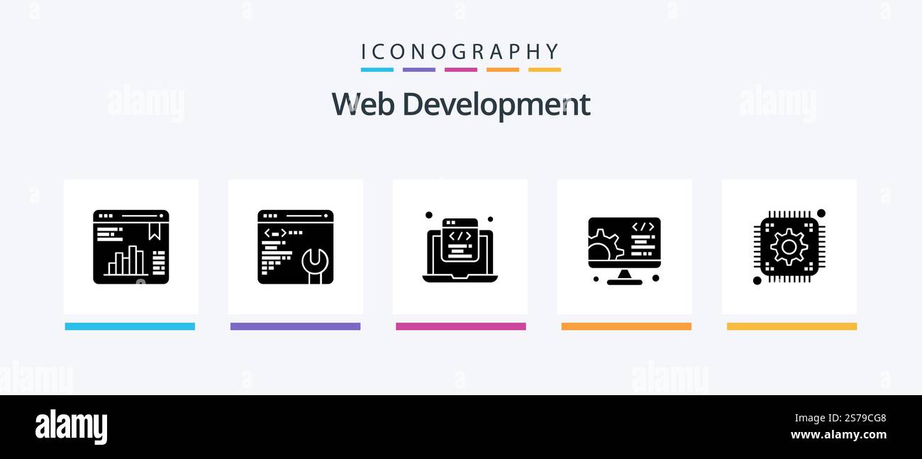 Web Development Glyph 5 Icon Pack Including setting. web. html. setting. development. Creative ...