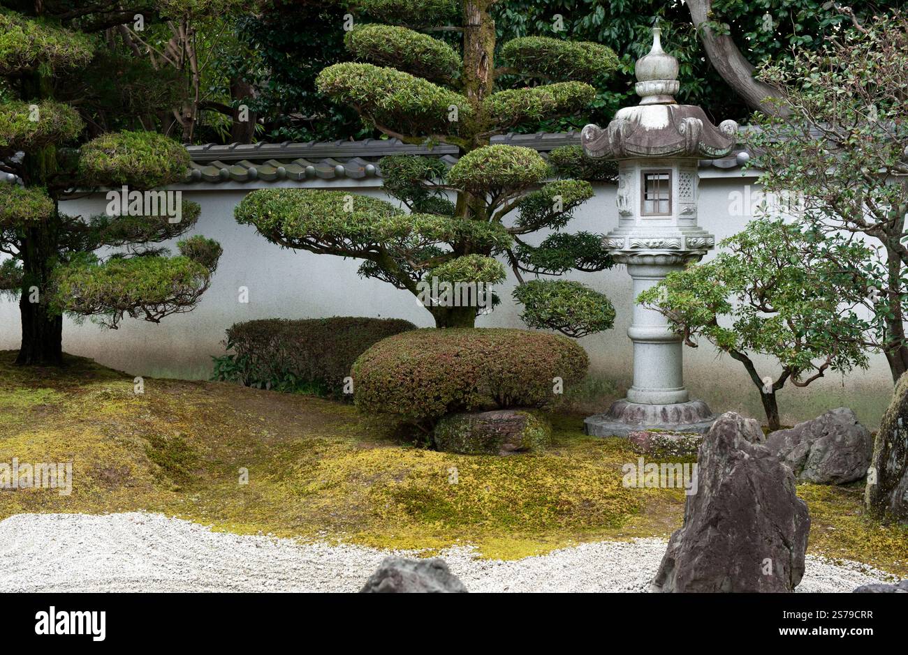 Japanese aesthetic realized at dry landscape Zen garden with stone ...