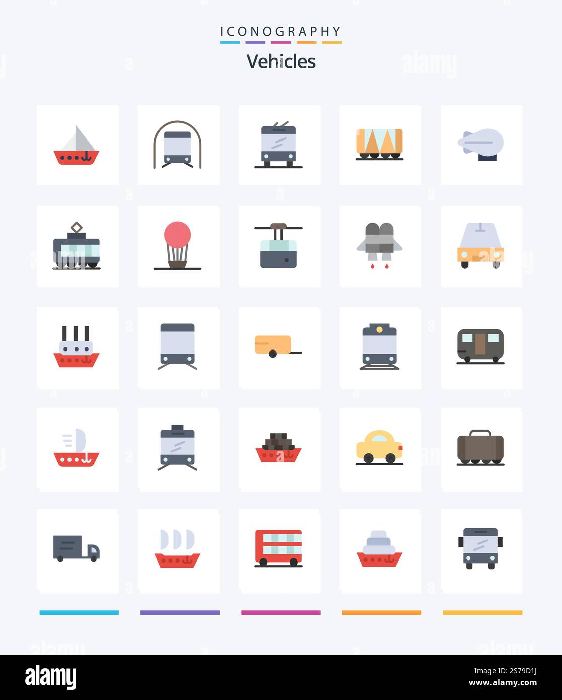Creative Vehicles 25 Flat icon pack Such As zeppelin. wagon ...